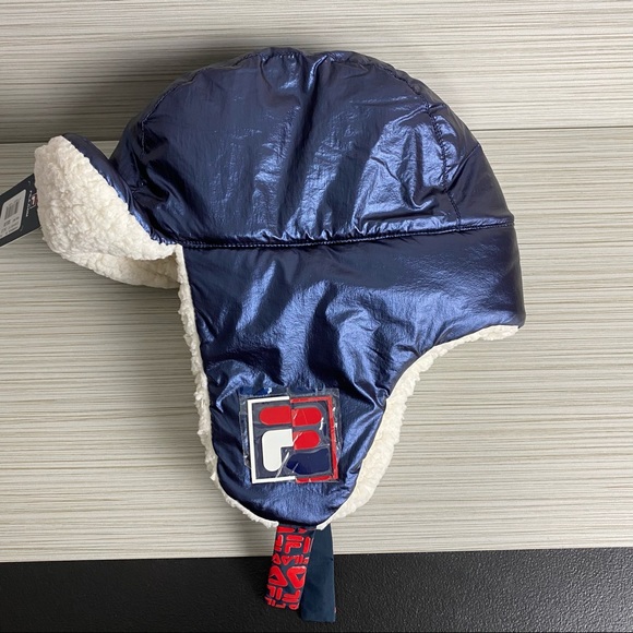 Fila | Accessories | Fila Womens Blue Metallic Nylon Puffer Trapper Hat ...